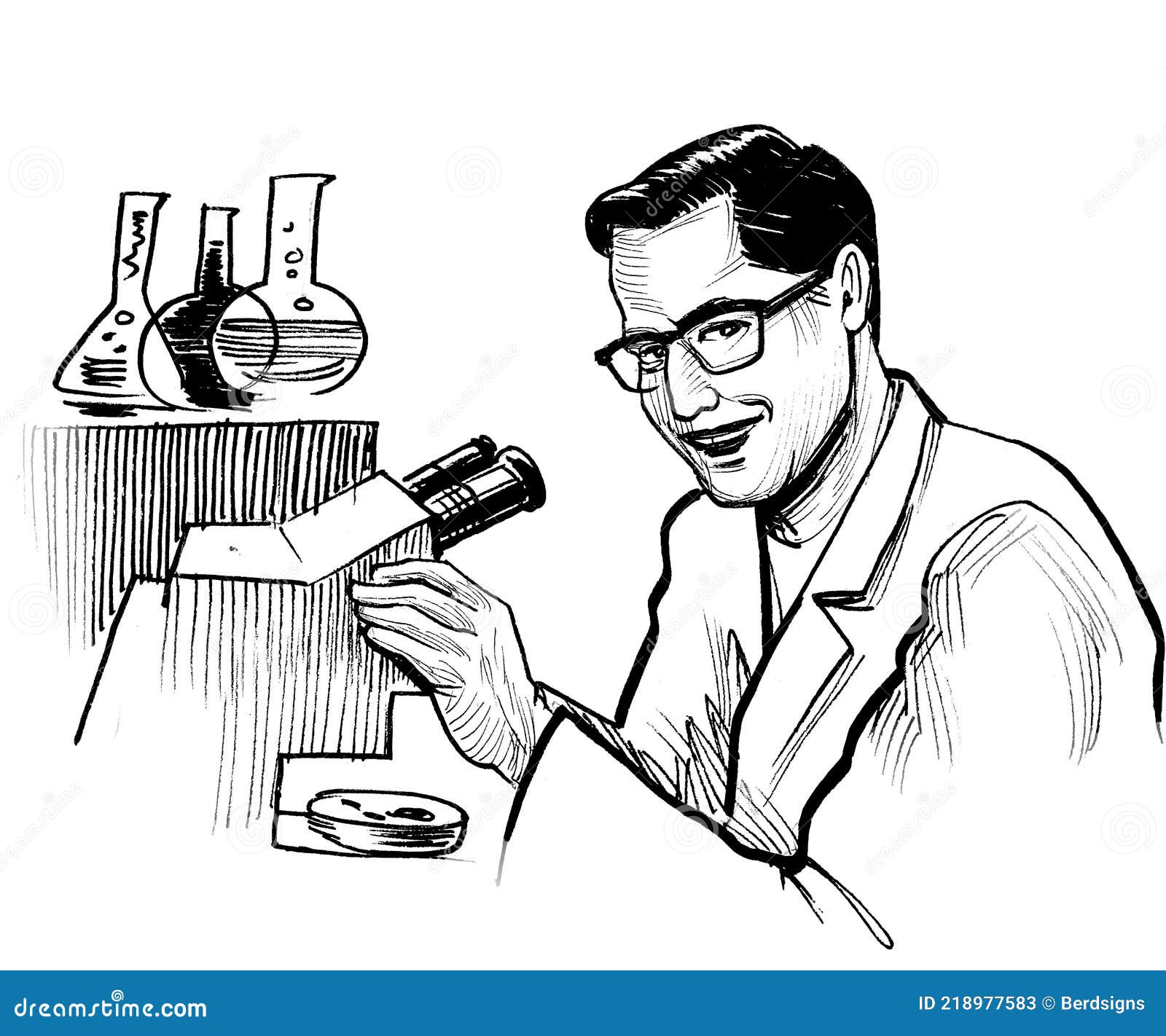 Scientist with microscope stock illustration. Illustration of ...
