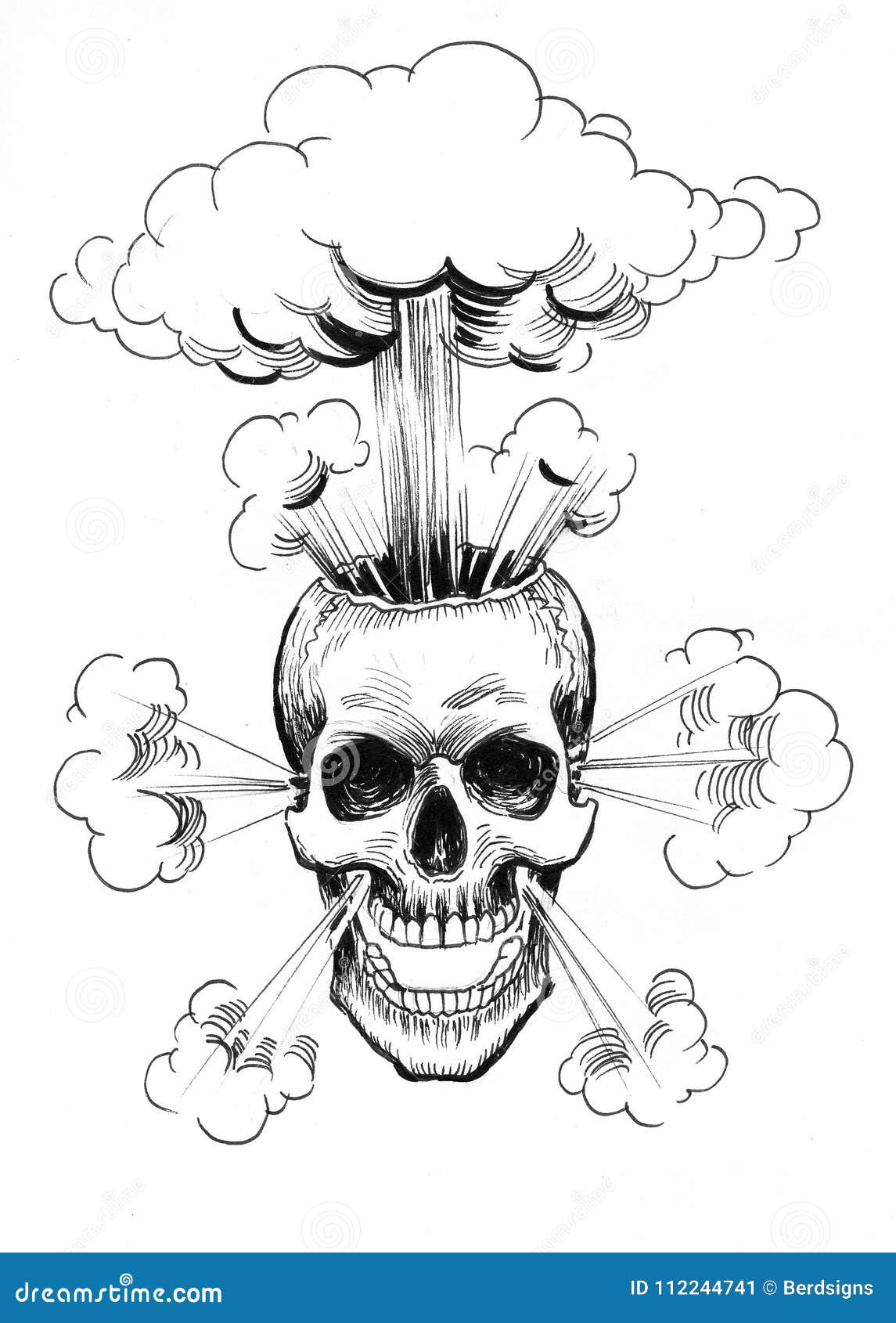Exploding skull stock illustration. Illustration of sketch - 112244741