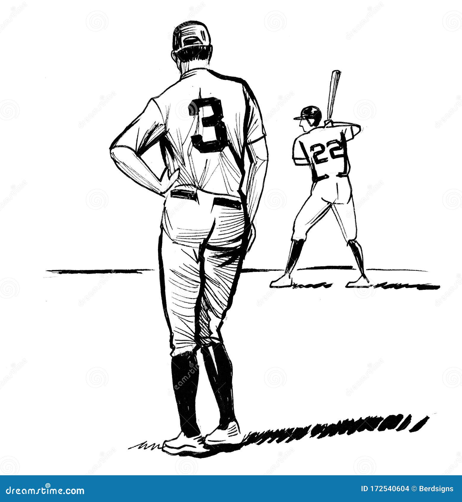 Men playing baseball game stock illustration. Illustration of game ...