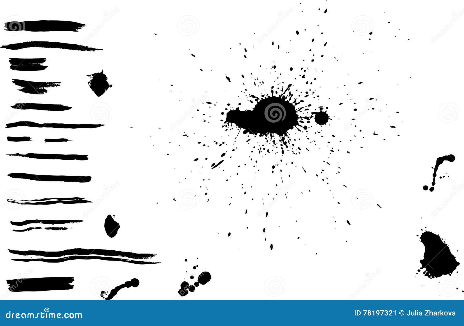 Ink Blot Collection, Big Set Of Isolated Spots, Black Drops On White ...