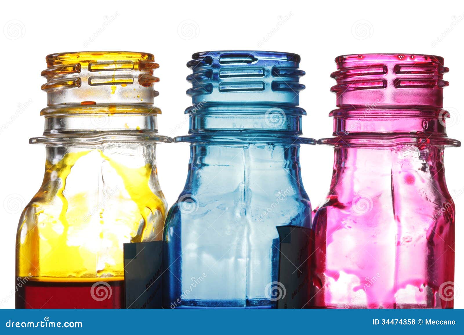 Ink bottles stock photo. Image of cyan, macro, blue, yellow - 34474358