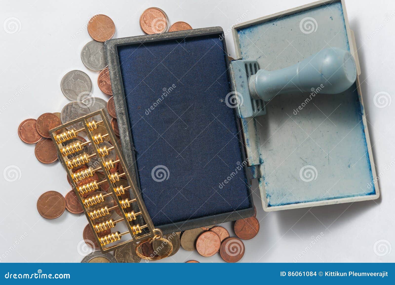 Ink box and rubber stamp stock photo. Image of banknote - 86061084