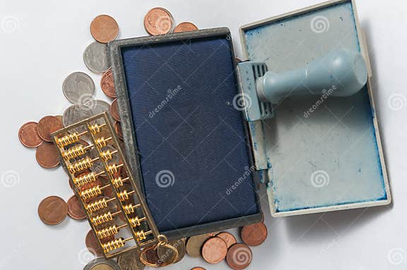 Ink box and rubber stamp stock photo. Image of banknote - 86061084
