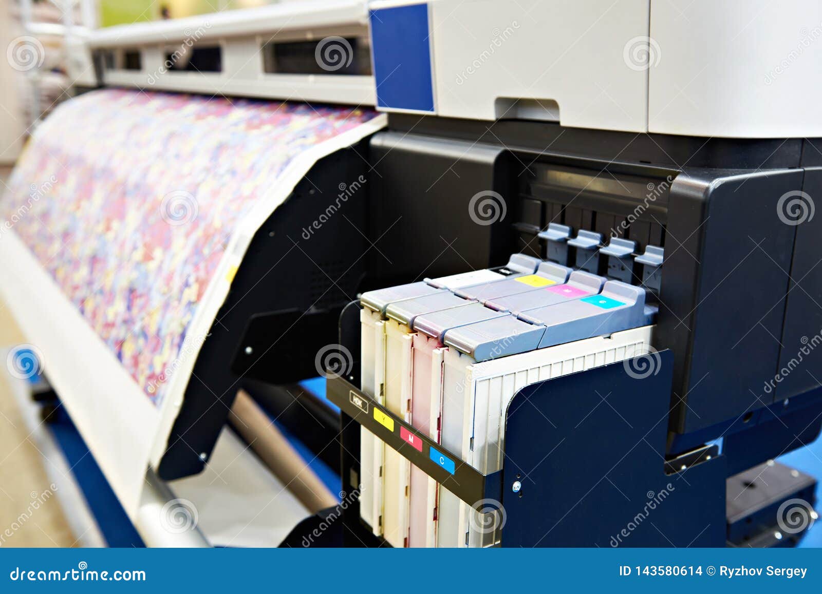 Wide Format Printer for on Fabric and Paper Stock Photo - Image of blue ...