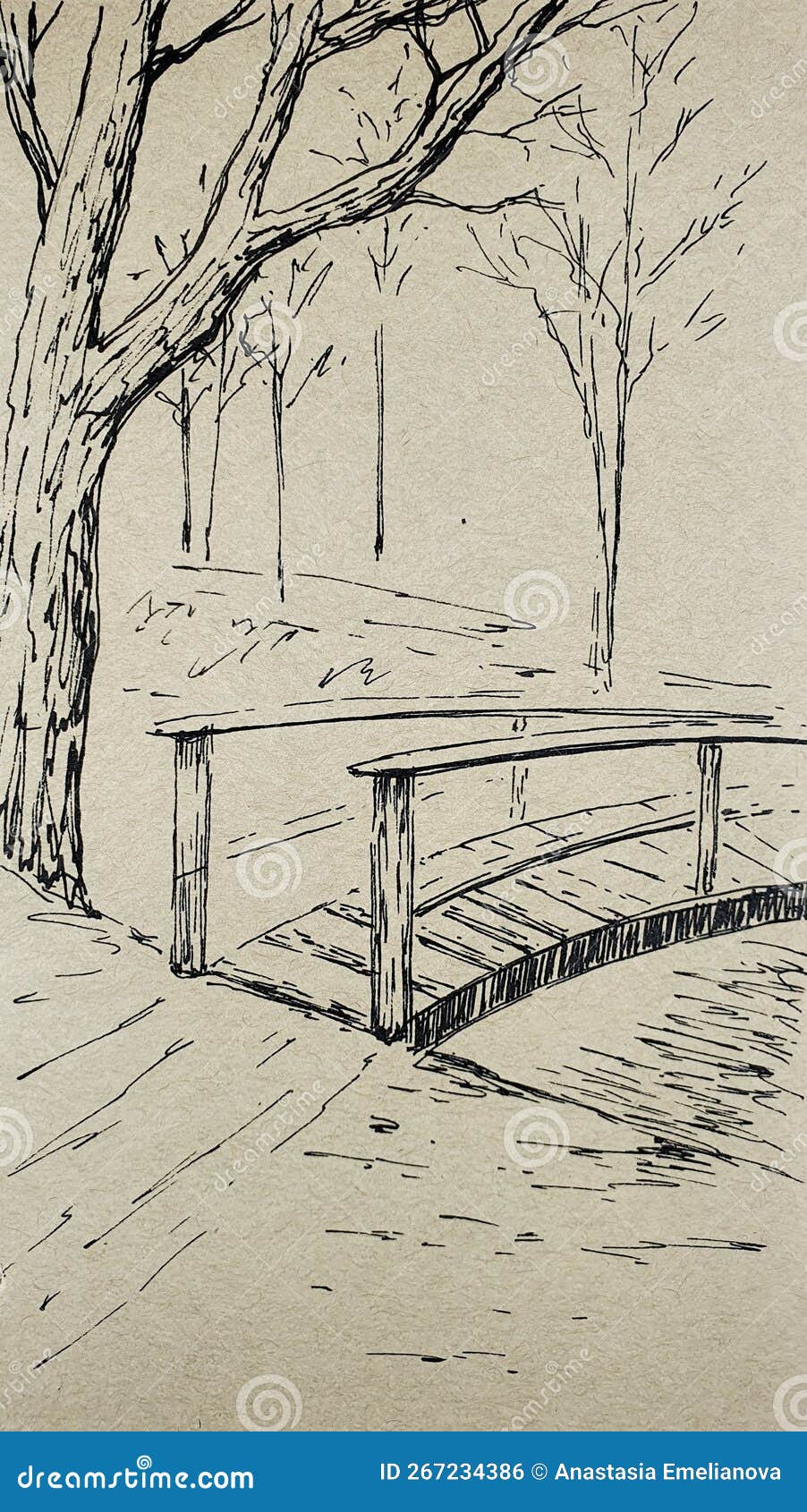 Ink drawing of the bridge stock illustration. Illustration of nature ...