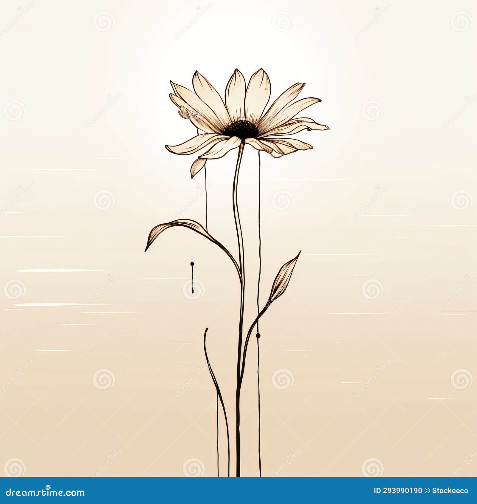 Minimalist Daisy Flower Illustration on Pale Beige Background Stock ...
