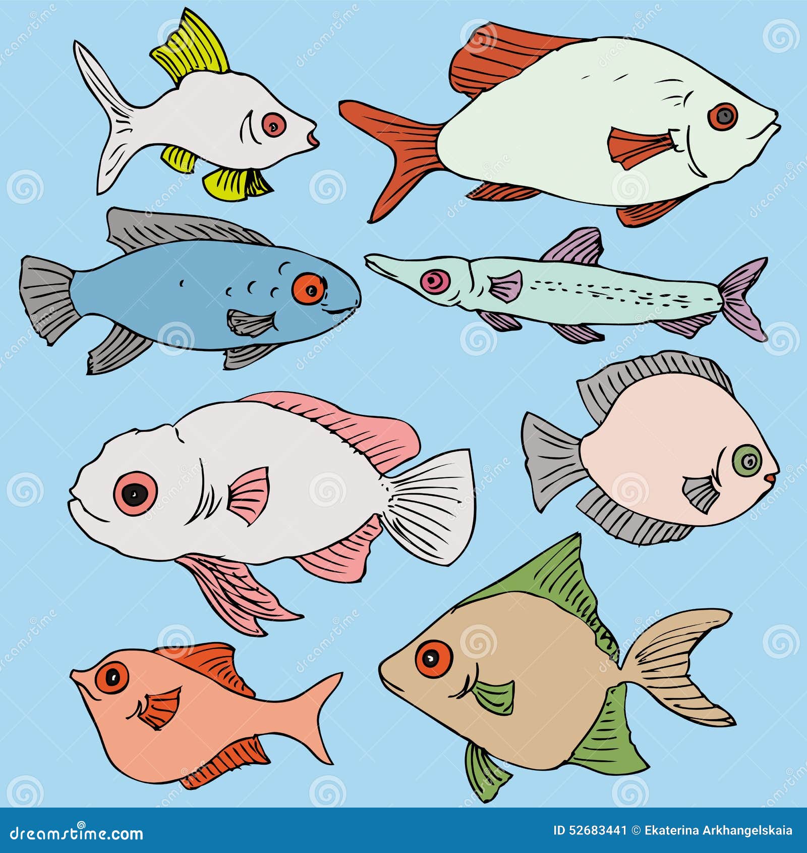 Ink drawing fishes stock vector. Illustration of animals - 52683441