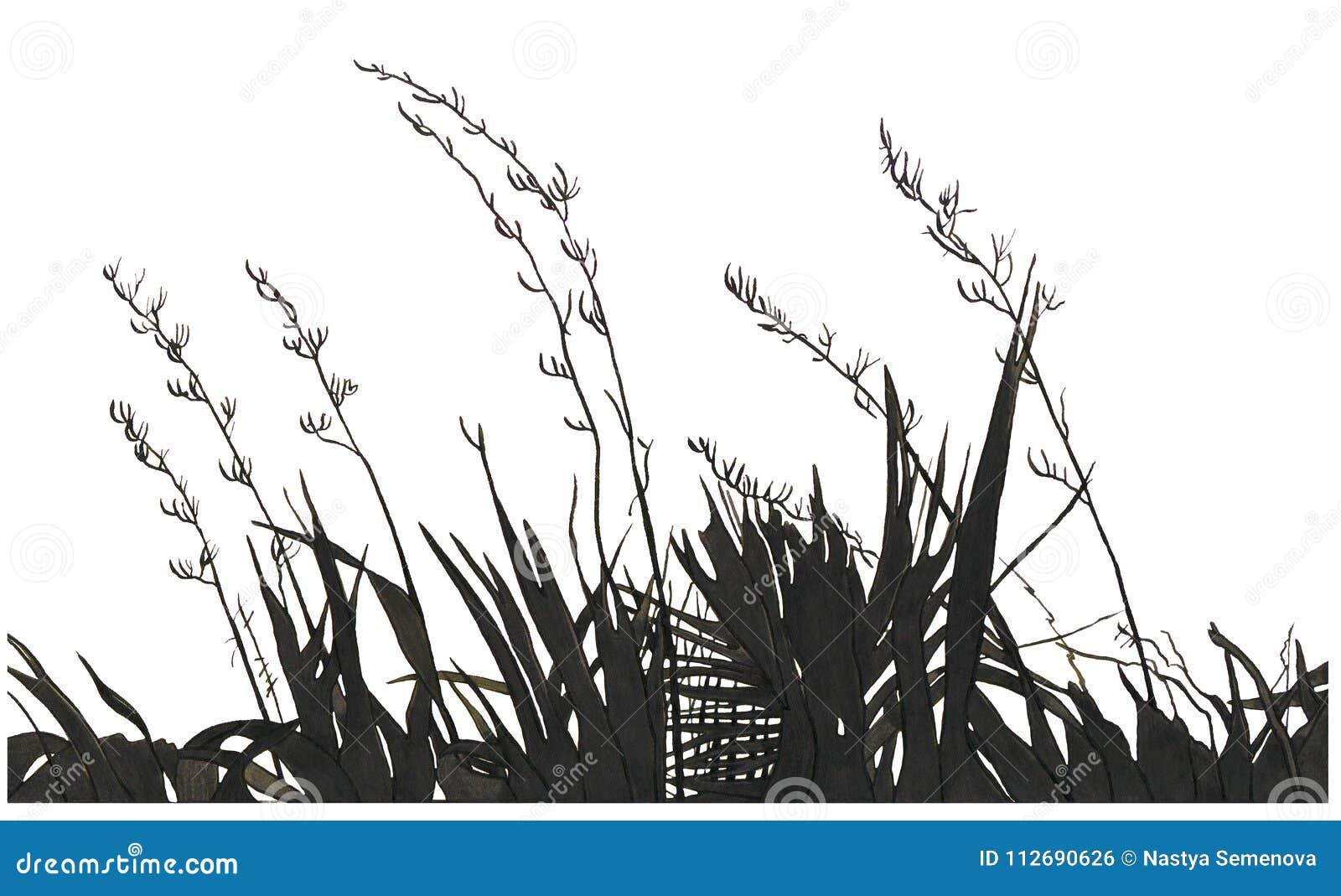 Ink Drawing Illustration with Grass and Plants Stock Illustration ...