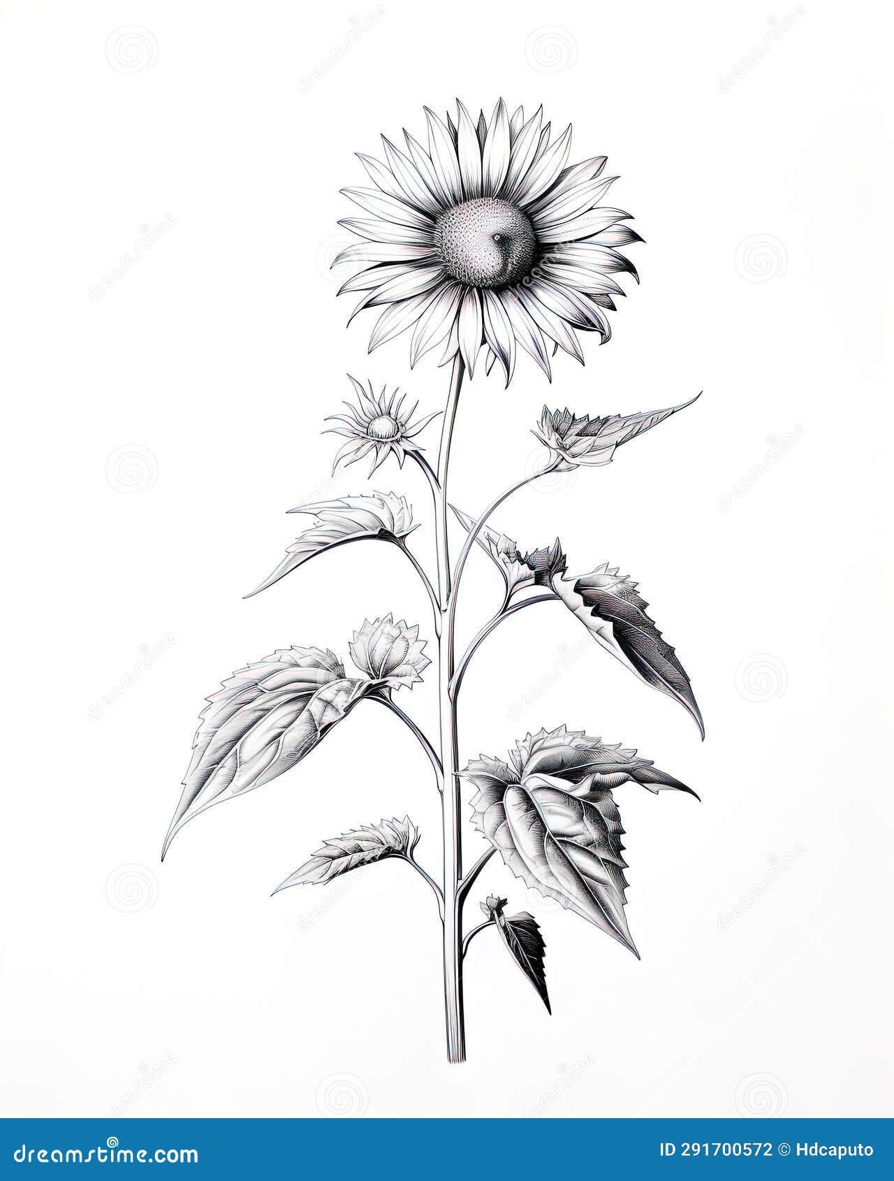 An Ink Drawing of a Large Sunflower Flower Stock Illustration ...