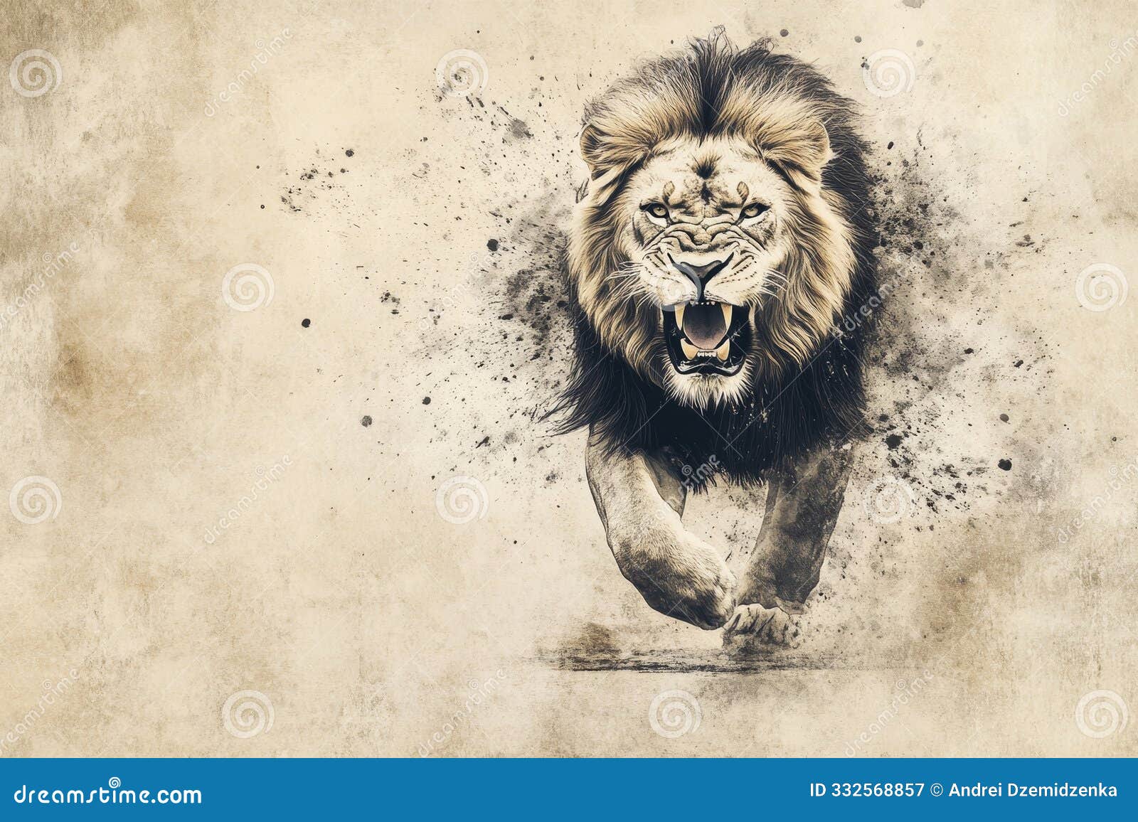 Ink Drawing of a Lion in Chinese Brush Stroke Calligraphy Stock ...