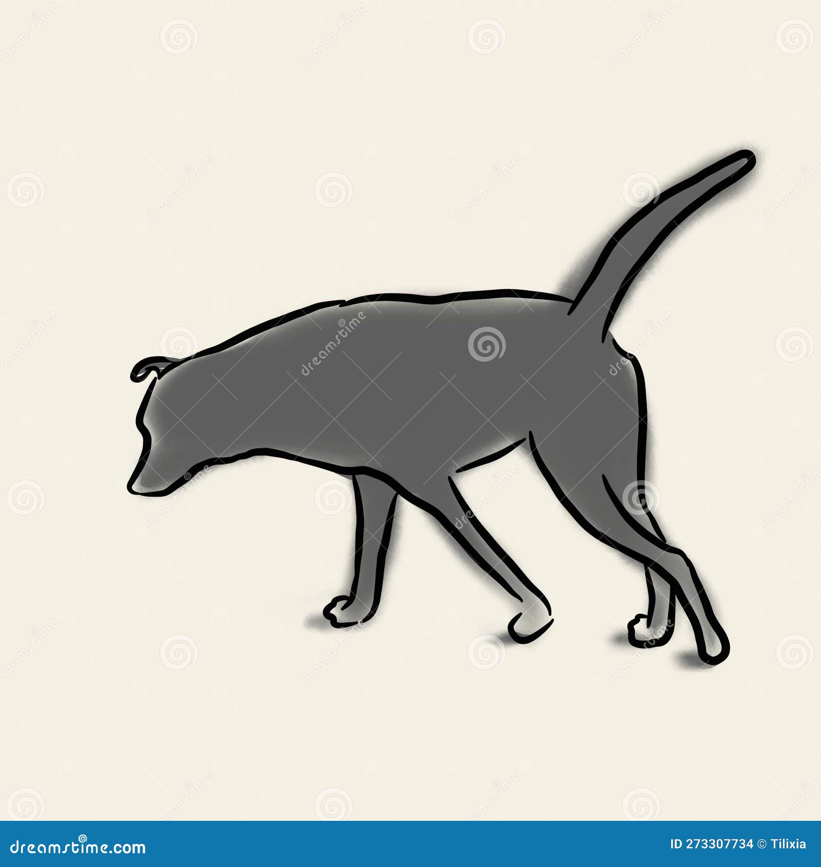 Ink drawing of a stray dog stock illustration. Illustration of simple ...