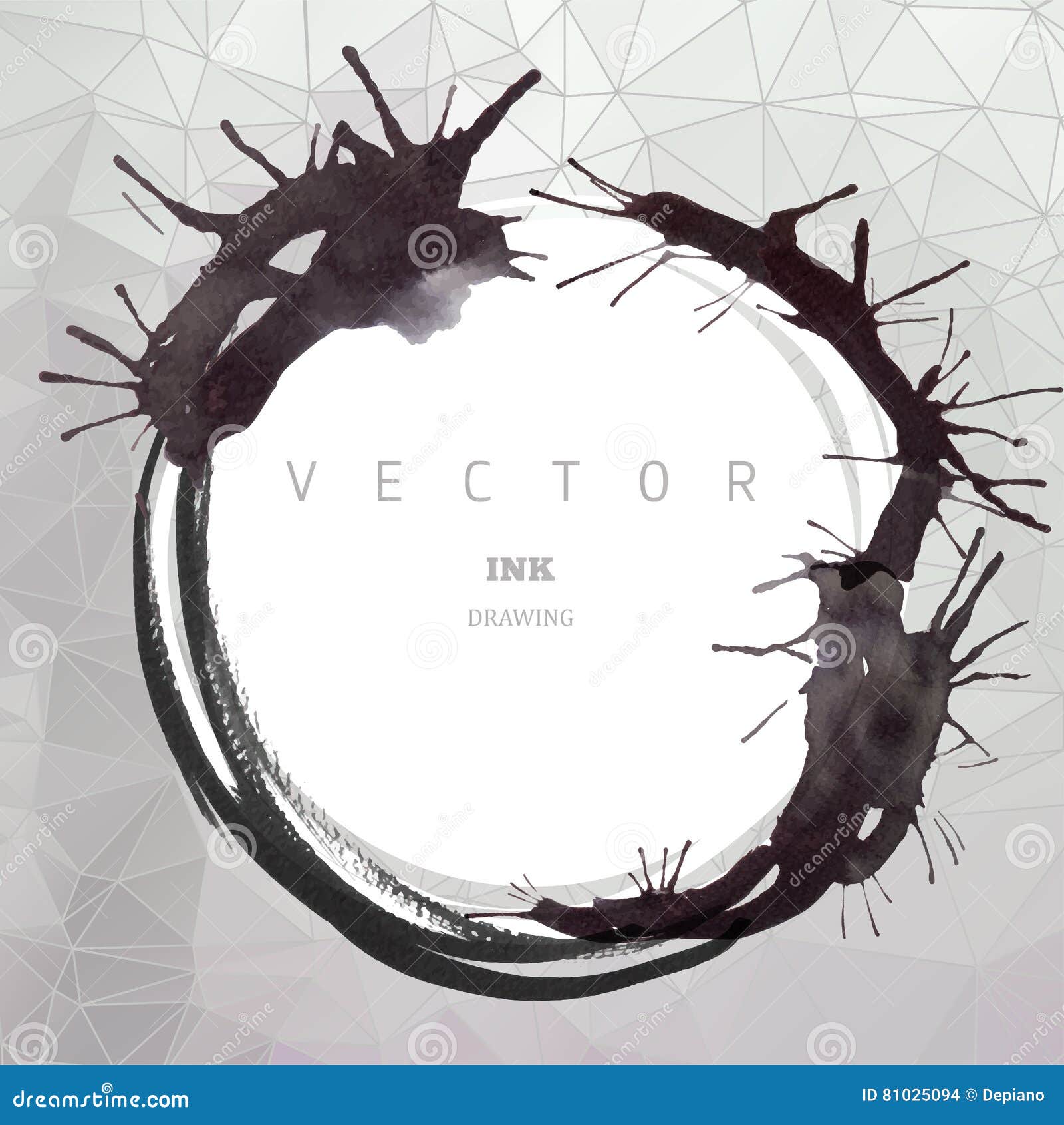 Ink Drawing Vector Round Frame Stock Vector - Illustration of stain ...