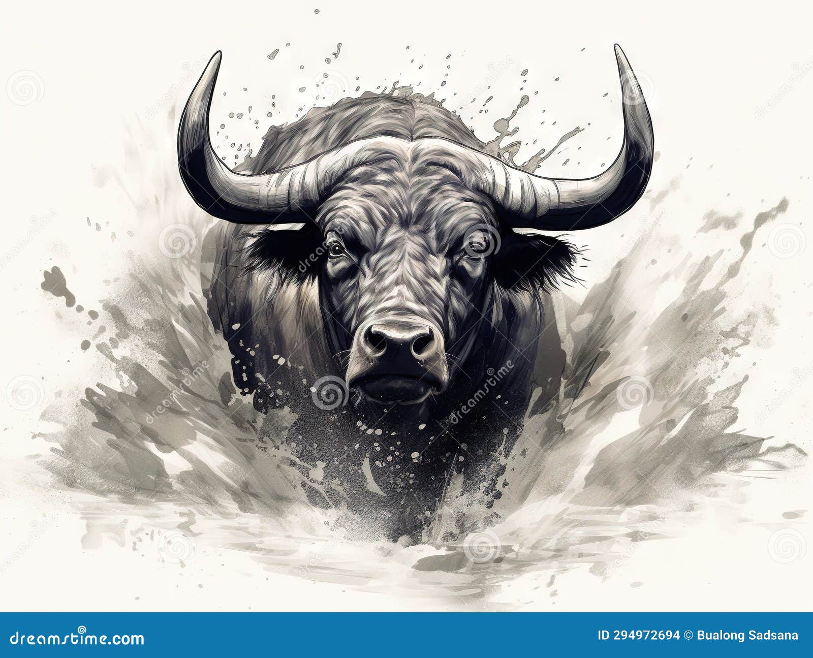 Ink Drawing Water Buffalo Head Made with Generative AI Illustration ...