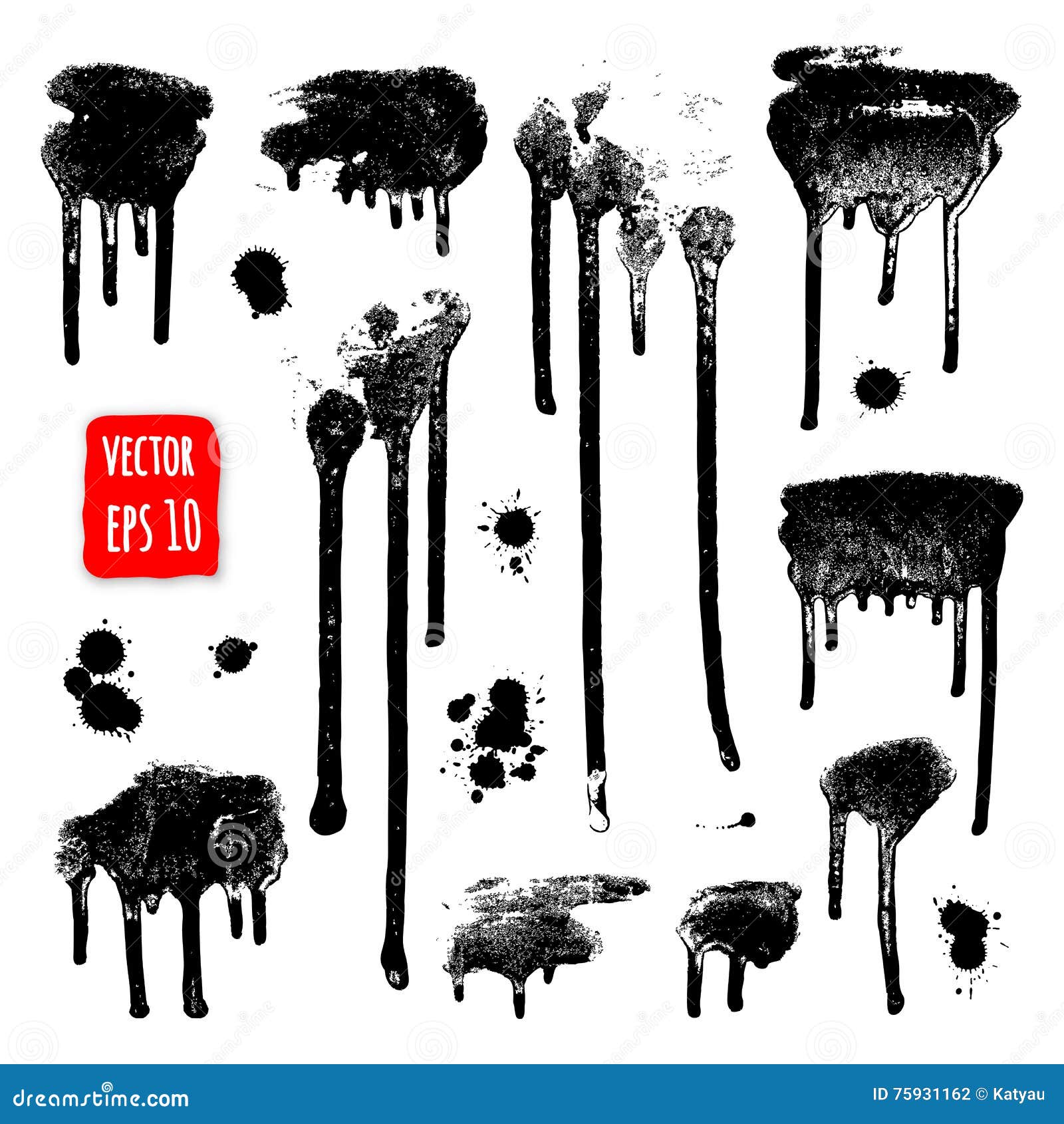 Ink Drops. Grunge Paint. Design Element Set Stock Vector - Illustration ...