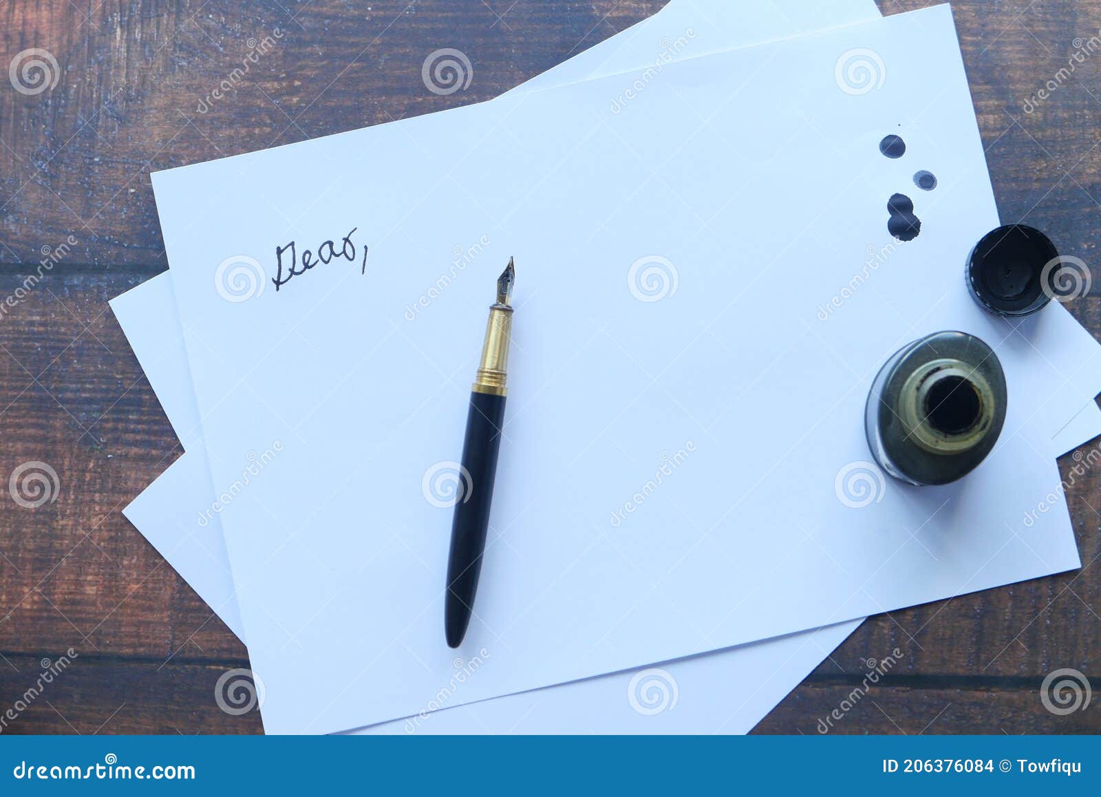 Ink, Empty Paper and Fountain Pen on Table Stock Photo - Image of black ...