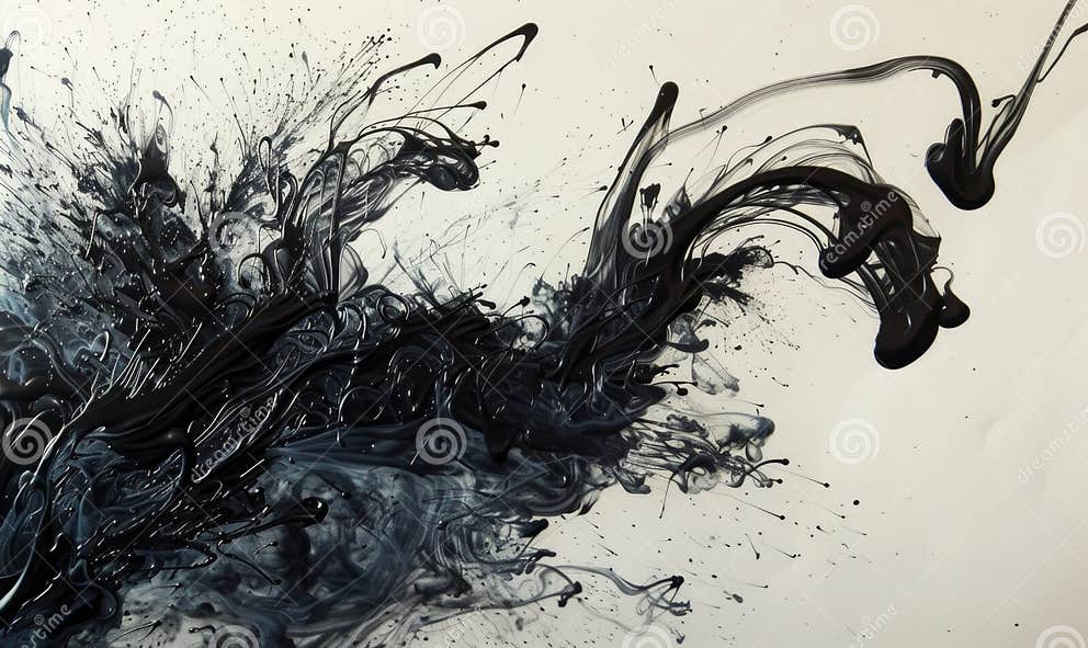 Ink Explosion, Black Tendrils Spreading on White Background Stock Photo ...