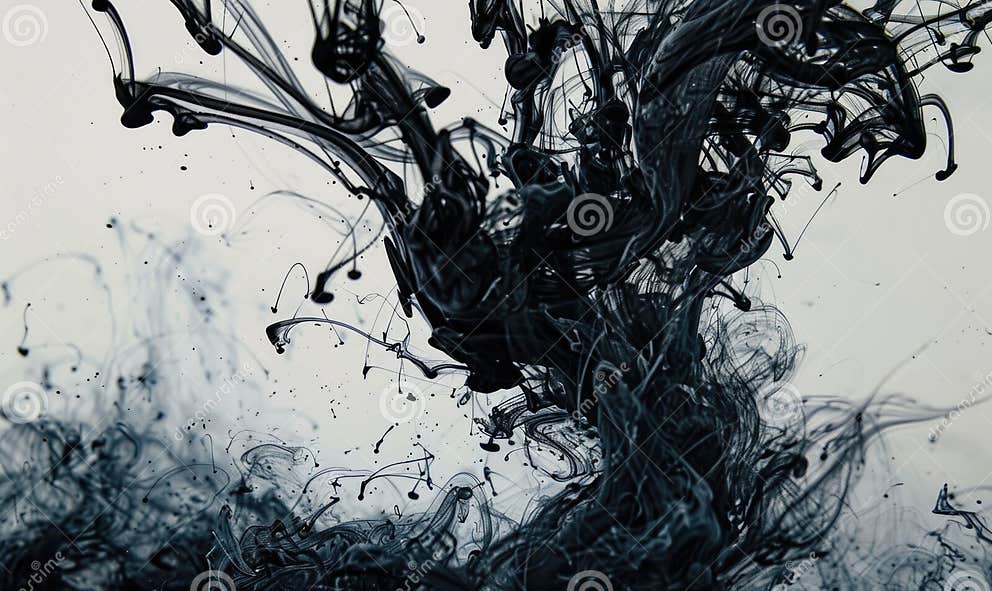 Ink Explosion, Black Tendrils Spreading on White Background Stock Photo ...