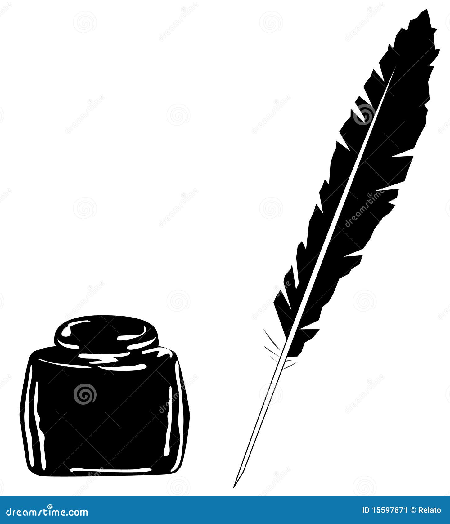 Ink and feather stock vector. Illustration of inkpot - 15597871