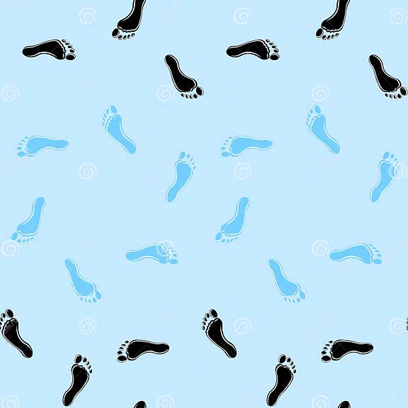 Ink Footprints on a Blue Background. Seamless Pattern Stock Vector ...