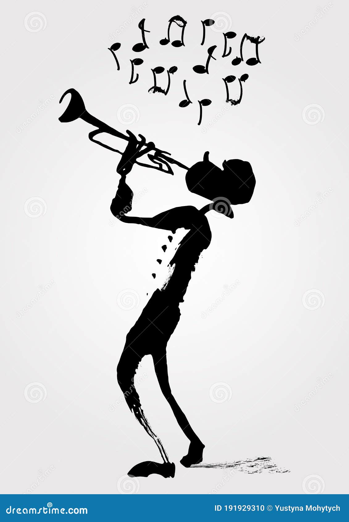 Ink Fun Drawing of the Trumpeter for the Jazz Music Conception Stock ...