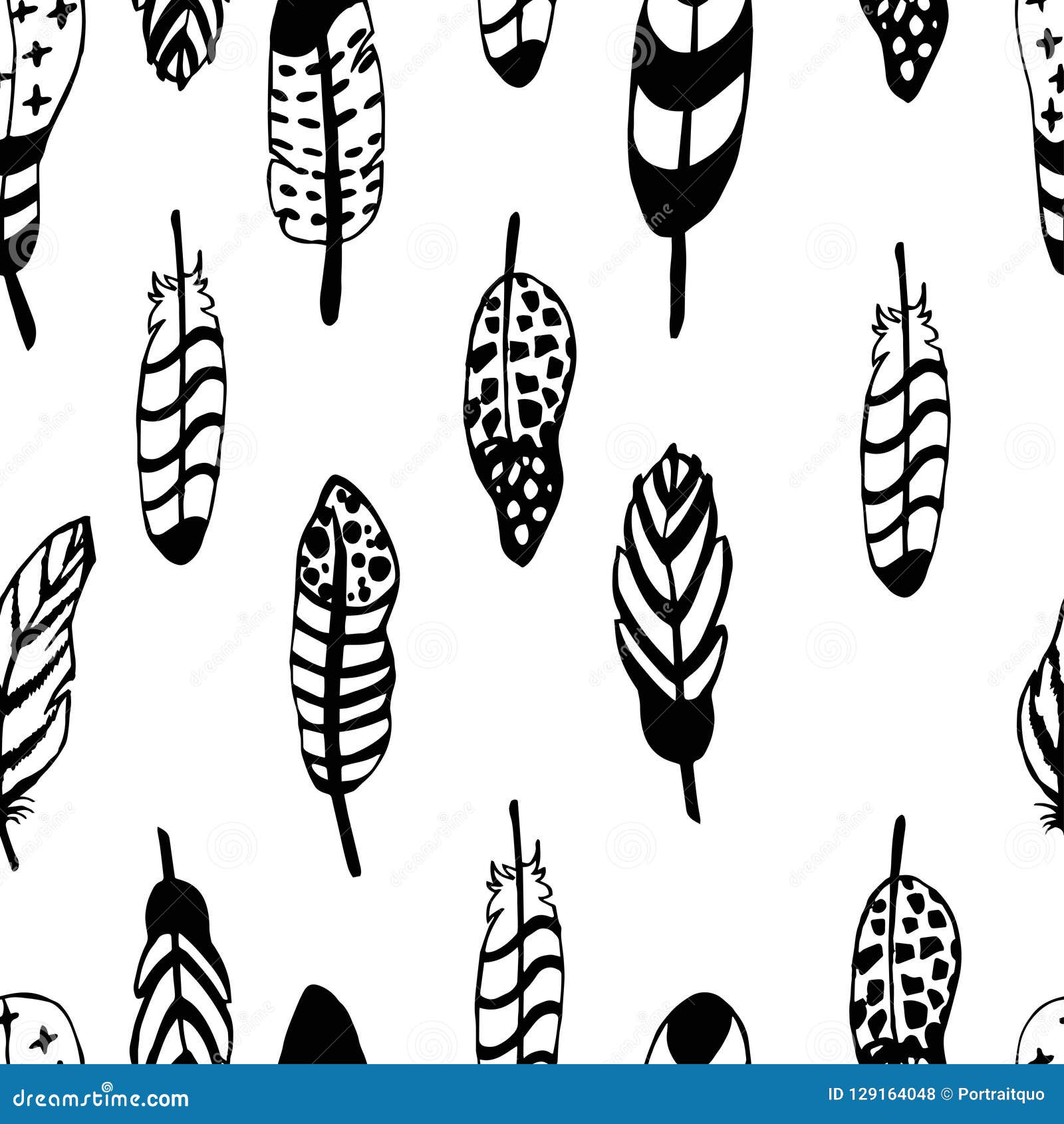 Ink Hand-drawn Feather Seamless Pattern Stock Illustration ...