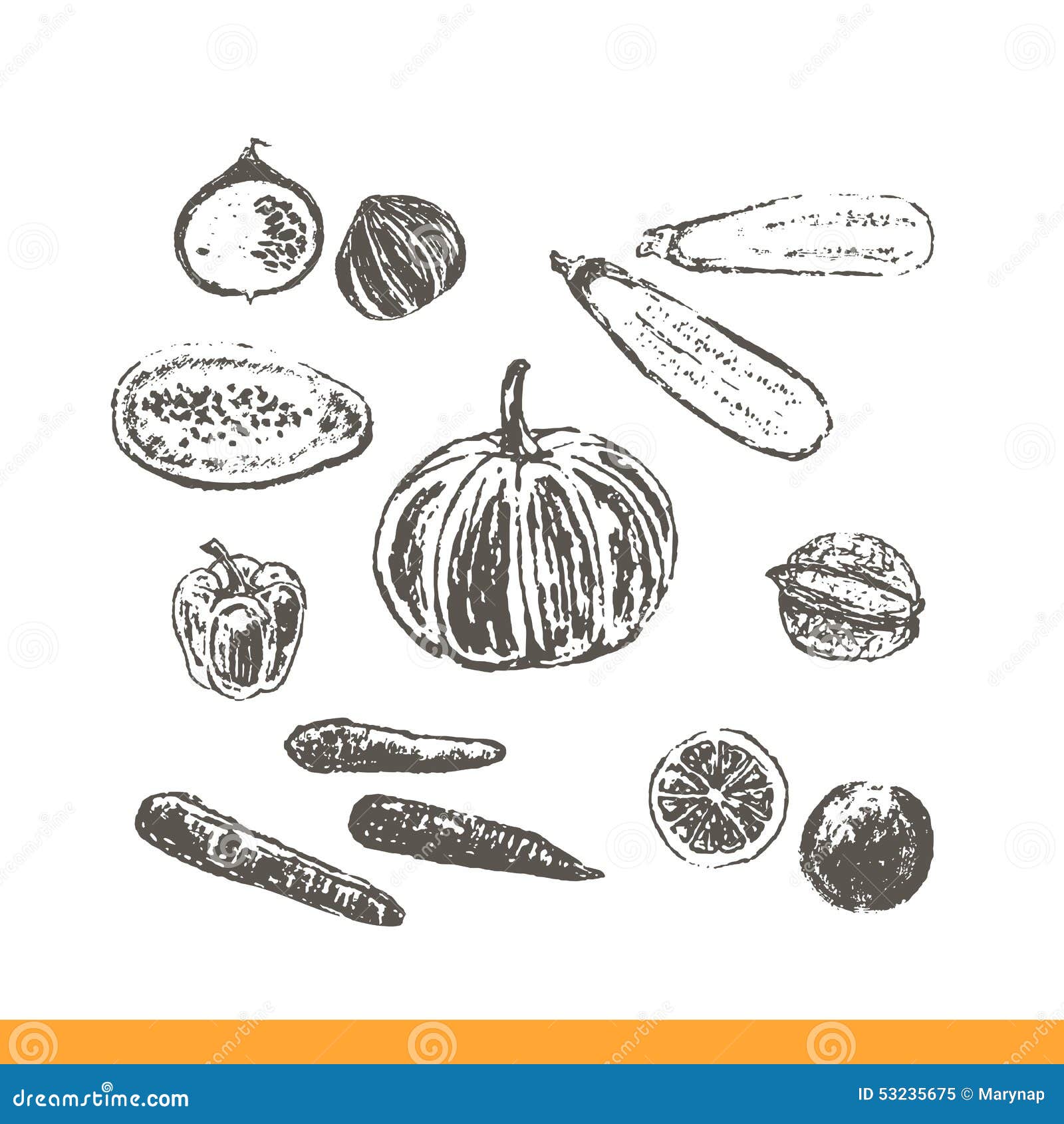 Ink Hand Drawn Fruits and Vegetables Set Stock Vector - Illustration of ...