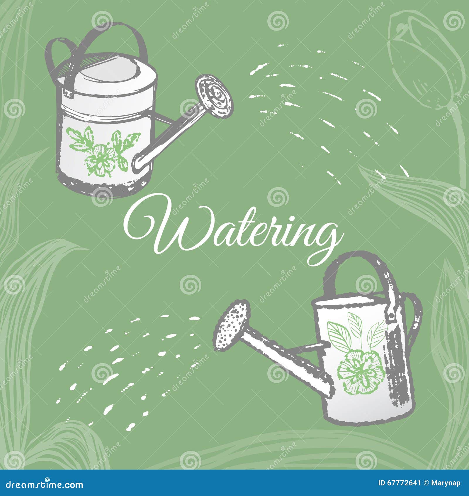 Ink Hand Drawn Garden Watering Vector Objects Stock Vector ...