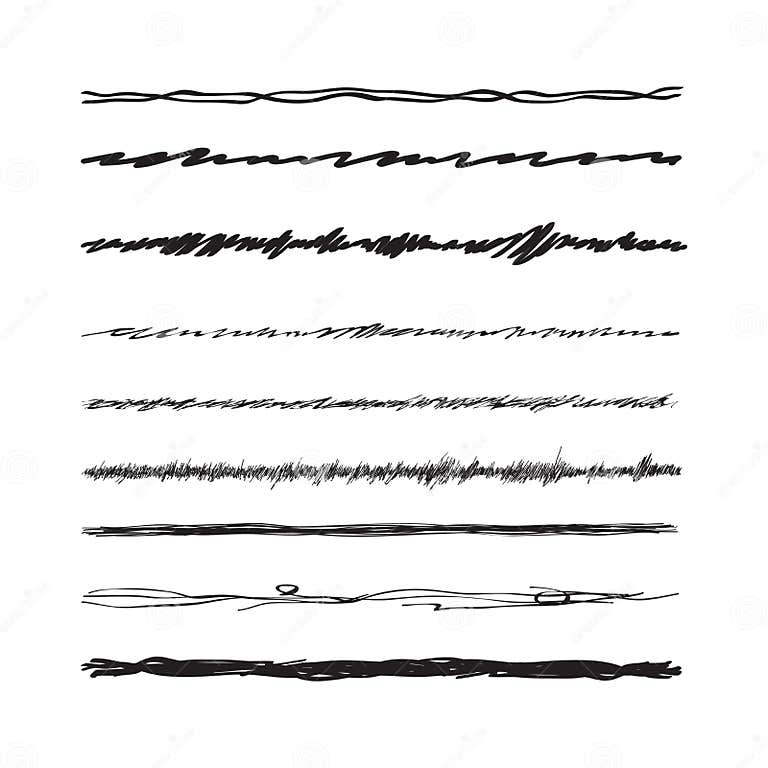 Ink Hand-drawn Vector Line Border Set and Scribble Design Element ...