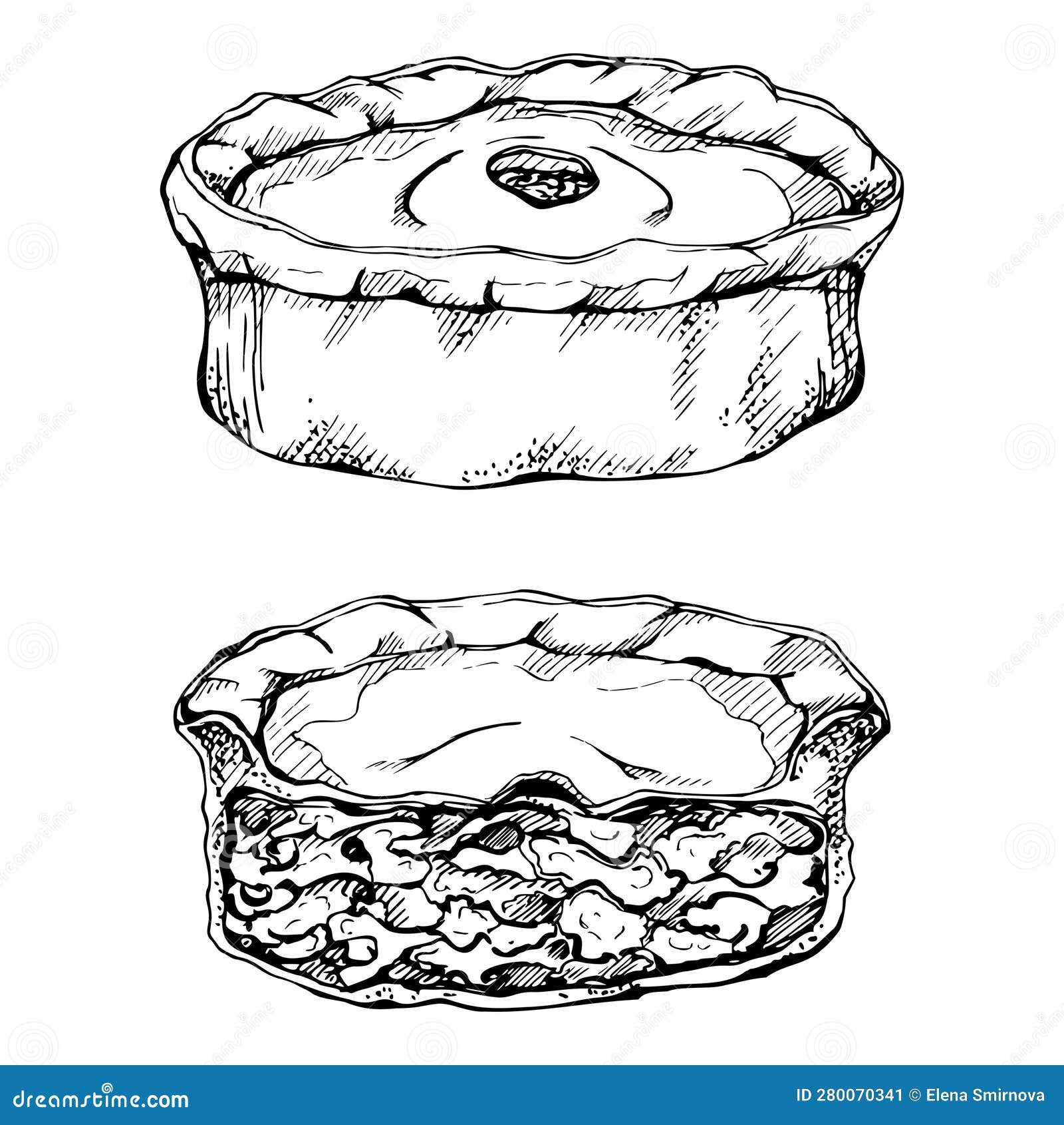Ink Hand Drawn Vector Sketch Of Isolated Object Scotland Symbol Food Scotch Shell Pie With