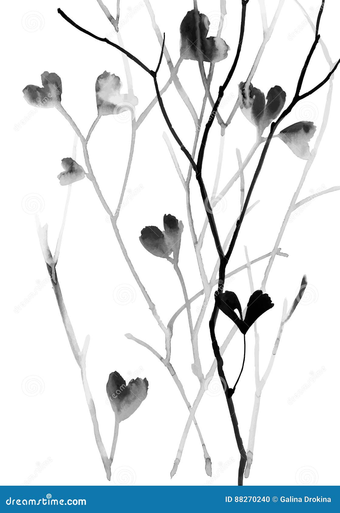 Ink Illustration with Branches. Stock Vector - Illustration of vector ...