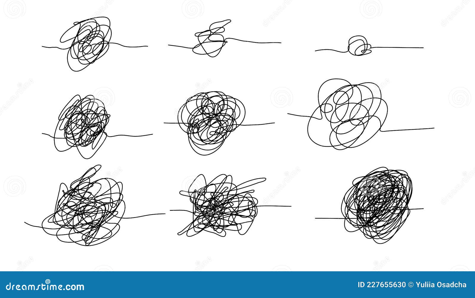 Set Of Messy Clew Symbols Line Of Symbols With Scribbled Round Element ...