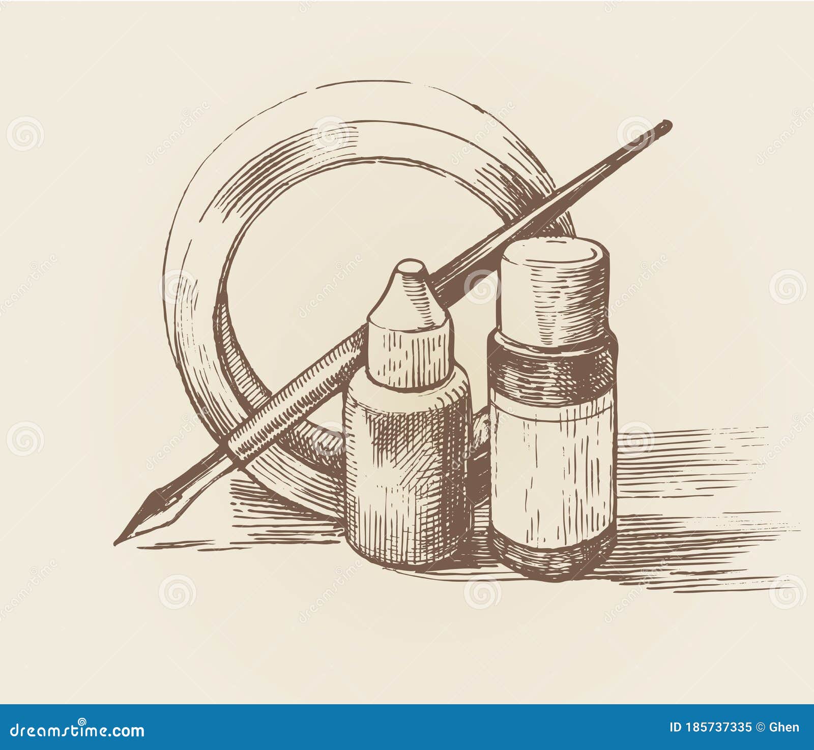 Ink Pen and Bottles, Drawing Set Monochrome Sketch. Vector Stock Vector ...
