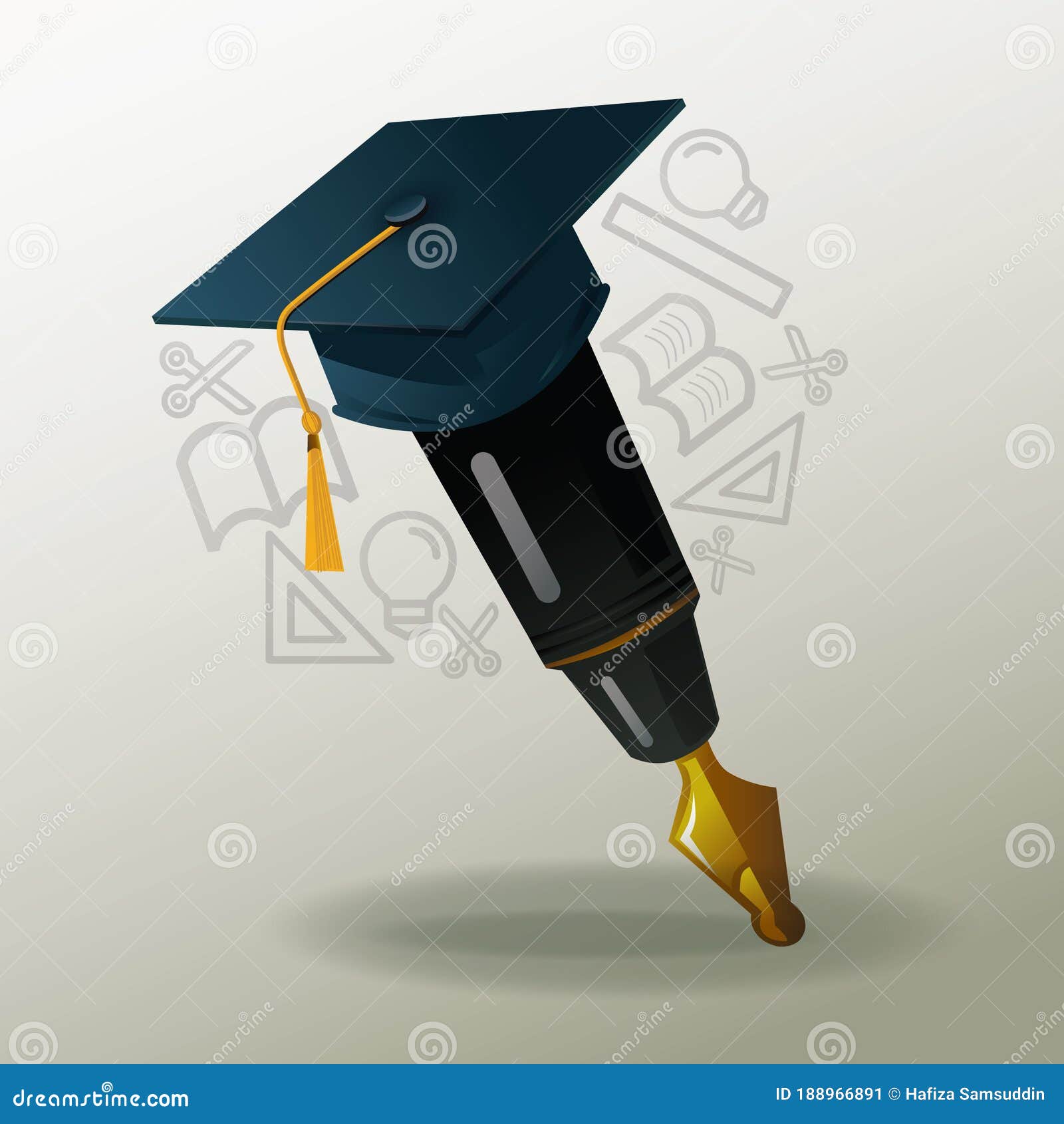 Ink Pen with Graduation Hat. Vector Illustration Decorative Design ...