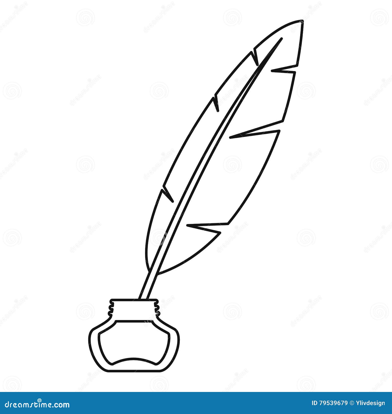 Ink with Pen Icon, Outline Style Stock Vector - Illustration of inkwell ...