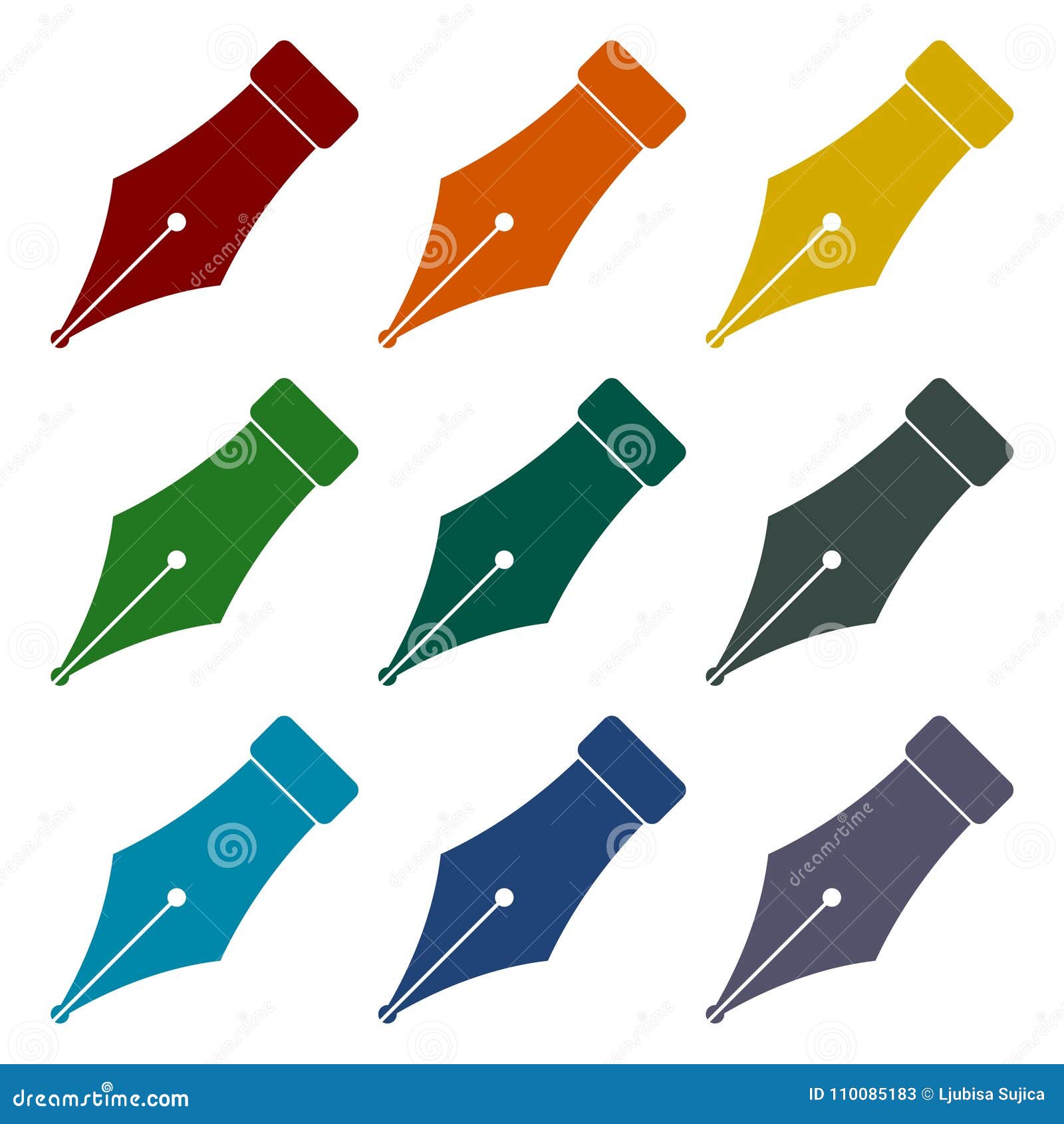 Ink pen Icons set stock vector. Illustration of feather - 110085183