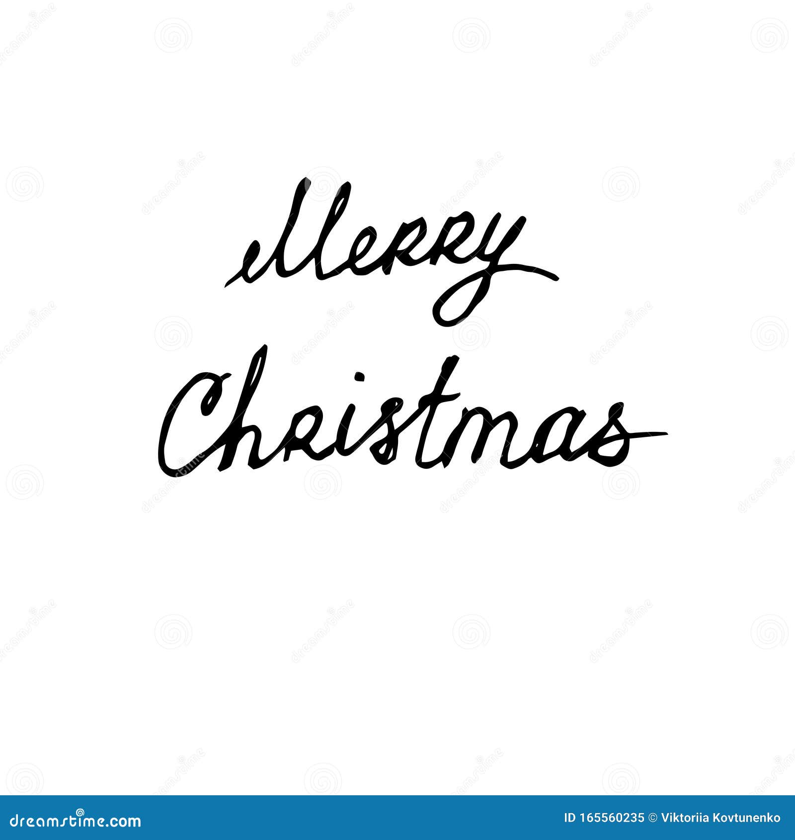 Ink Pen Letters Merry Christmas Hand Draw Sketch Isolated On White