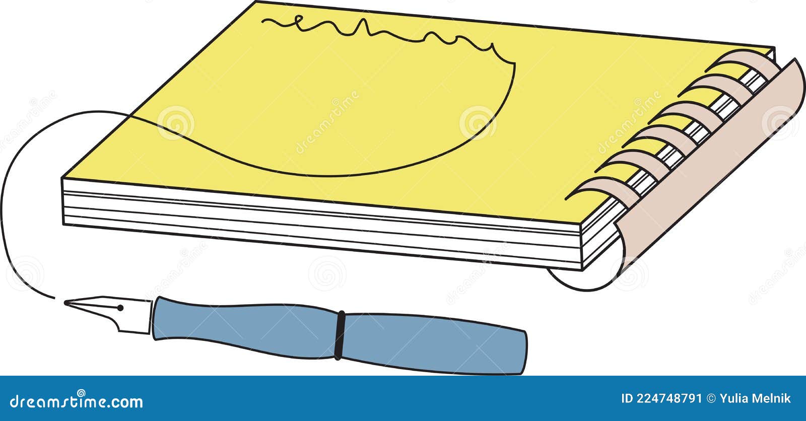 Ink Pen and Notebook Vector Illustration.Outlined Art. Sketchy Style ...