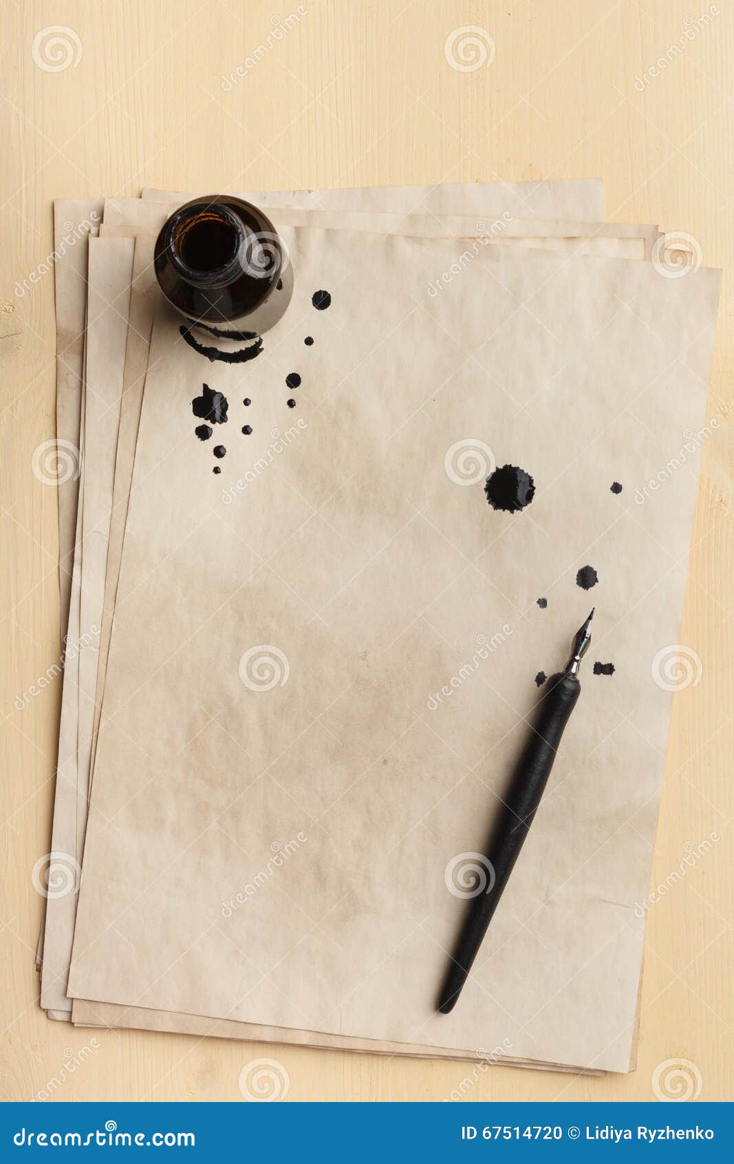 Ink Pen on the Old Paper with Spots Stock Photo - Image of grunge ...