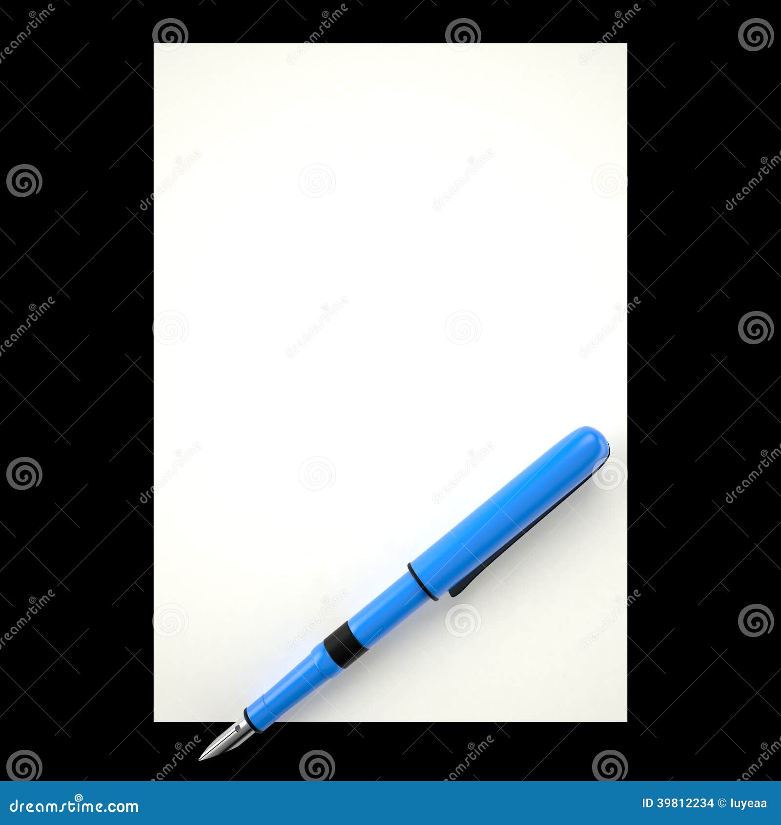 Ink Pen and Paper Sheet, 3D Stock Illustration - Illustration of empty ...