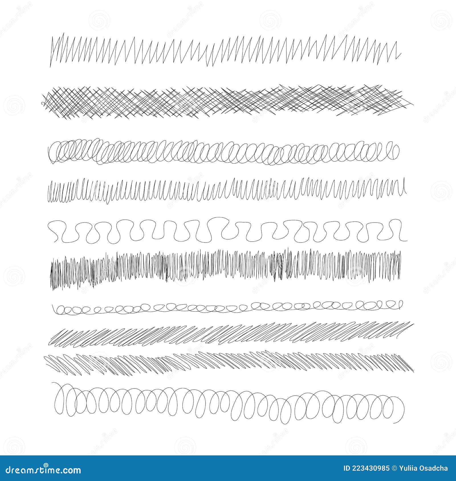 Ink Pen Scrawl Borders Collection - Various Rows of Hand Drawn Scribble ...