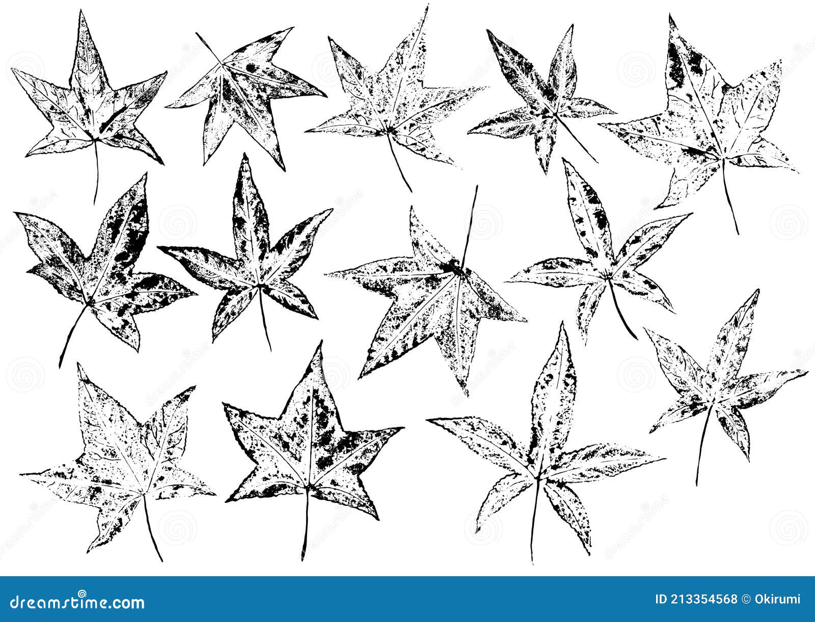 Ink Prints of Ajure Five-point Leaves on White Background Stock Vector ...