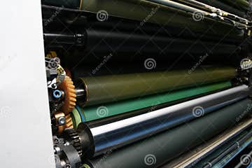Ink Rollers on Offset Printing Machine Stock Photo - Image of prepress ...