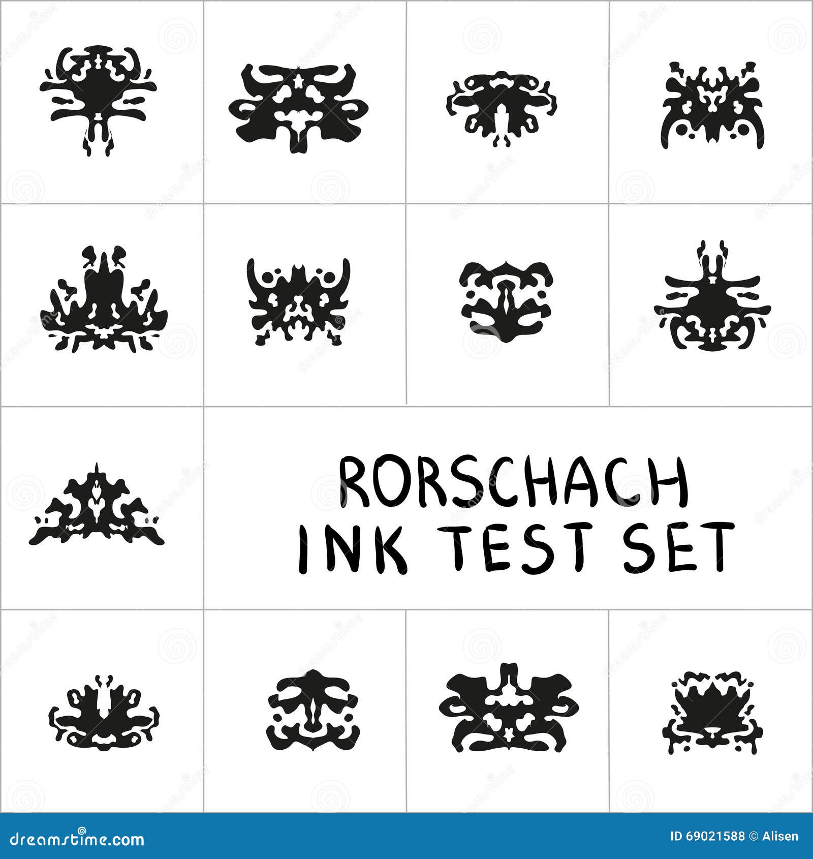 Rorschach Test Isolated On White Illustration, Random Abstract Blue ...