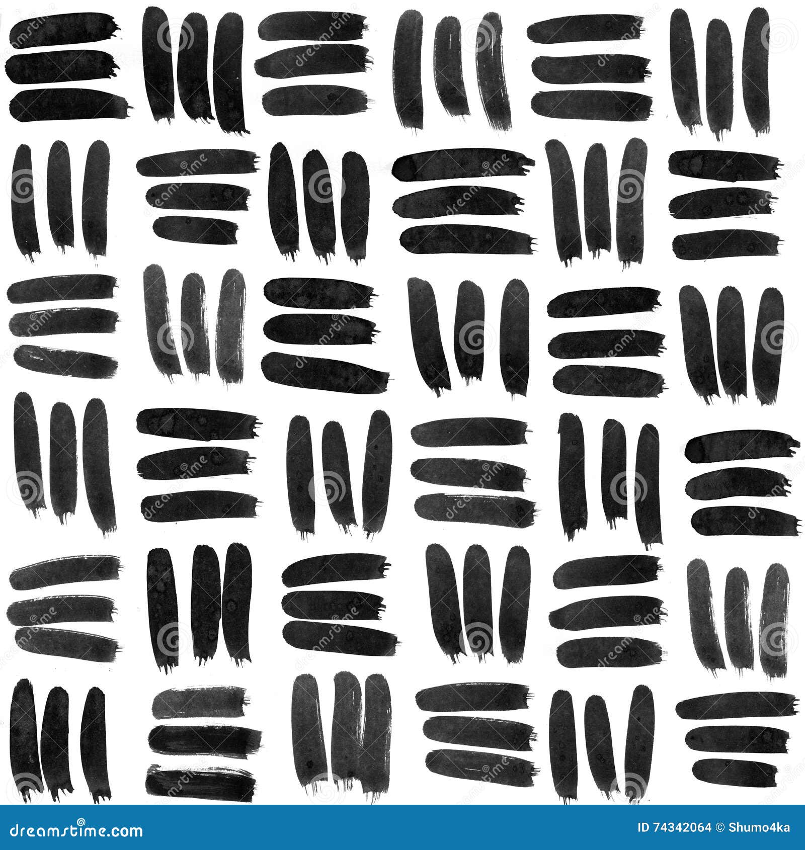 Ink Seamless Pattern. Abstract Print with Brush Strokes. Monochrome ...