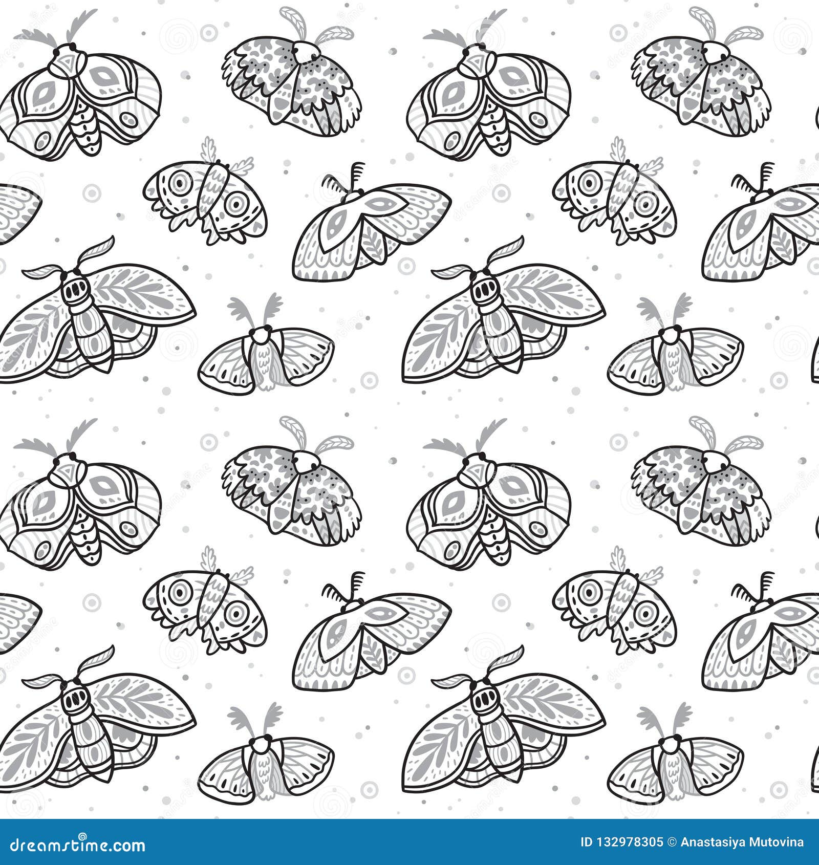 Ink Seamless Pattern with Hand Drawn Moths. Vector Background Stock ...