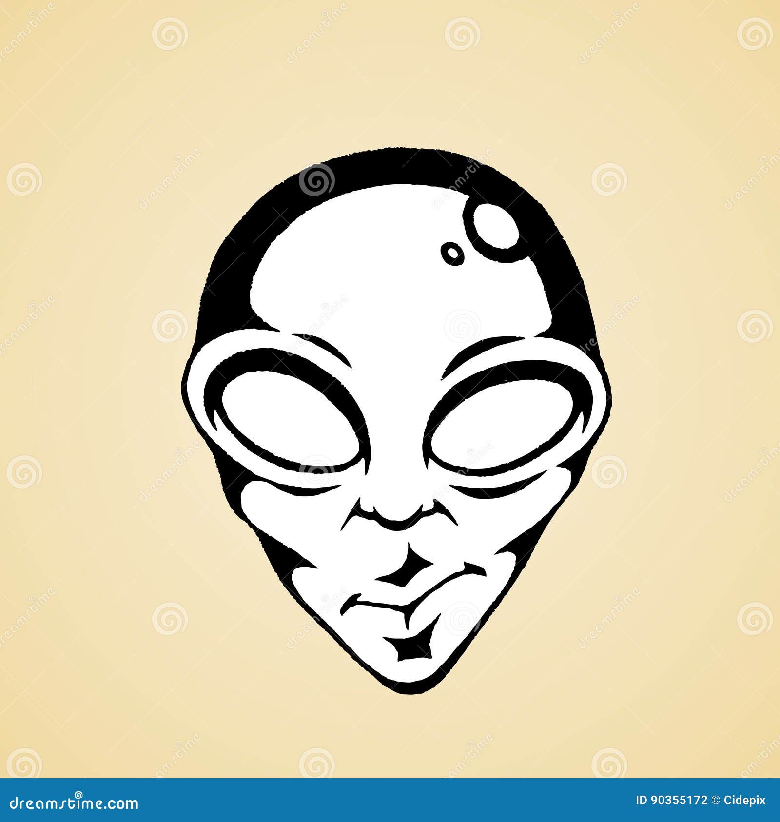 Ink Sketch of an Alien Face with White Fill Stock Vector - Illustration ...