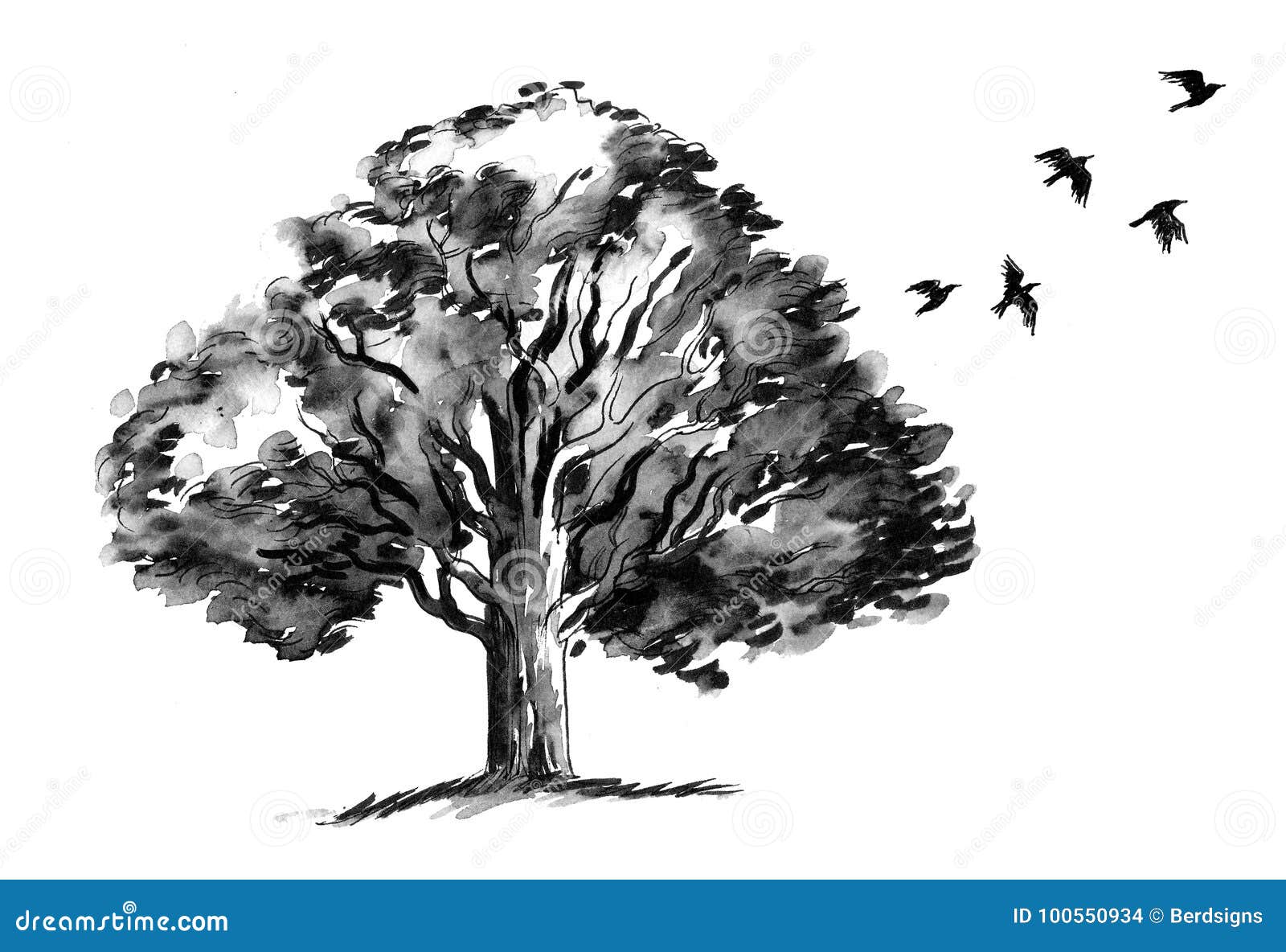 Tree and birds stock illustration. Illustration of nature - 100550934