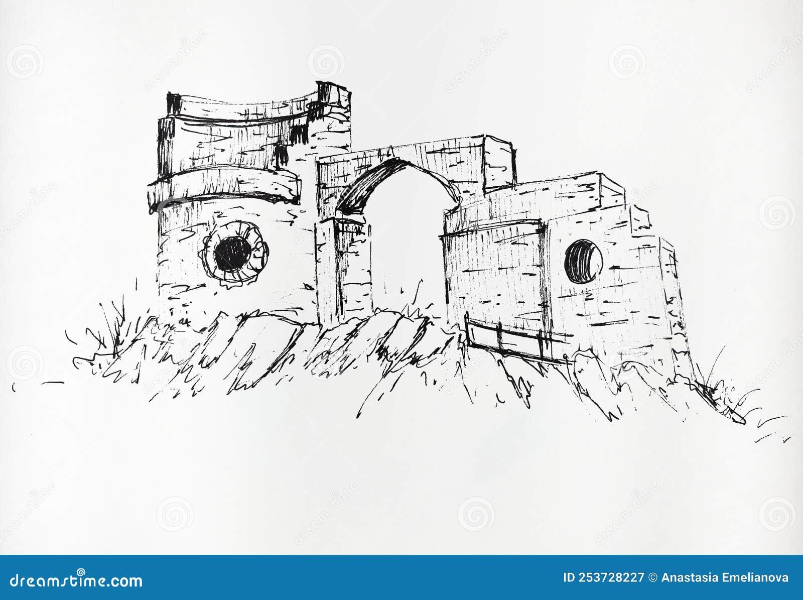 Ink sketch of a castle stock illustration. Illustration of architecture ...