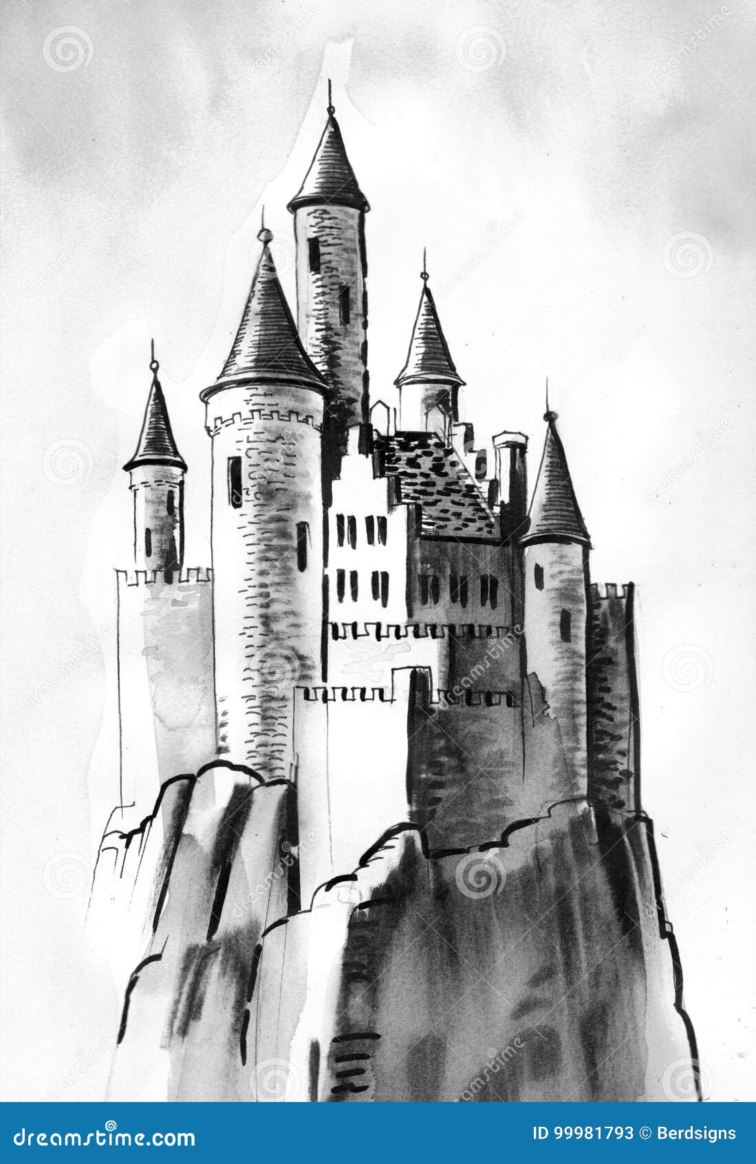 Old castle stock illustration. Illustration of artwork - 99981793