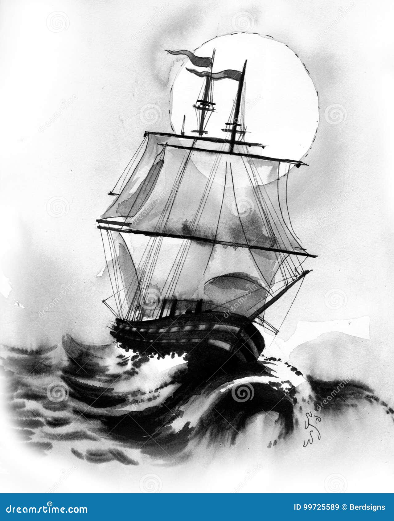 Old ship stock illustration. Illustration of vessel, saling - 99725589